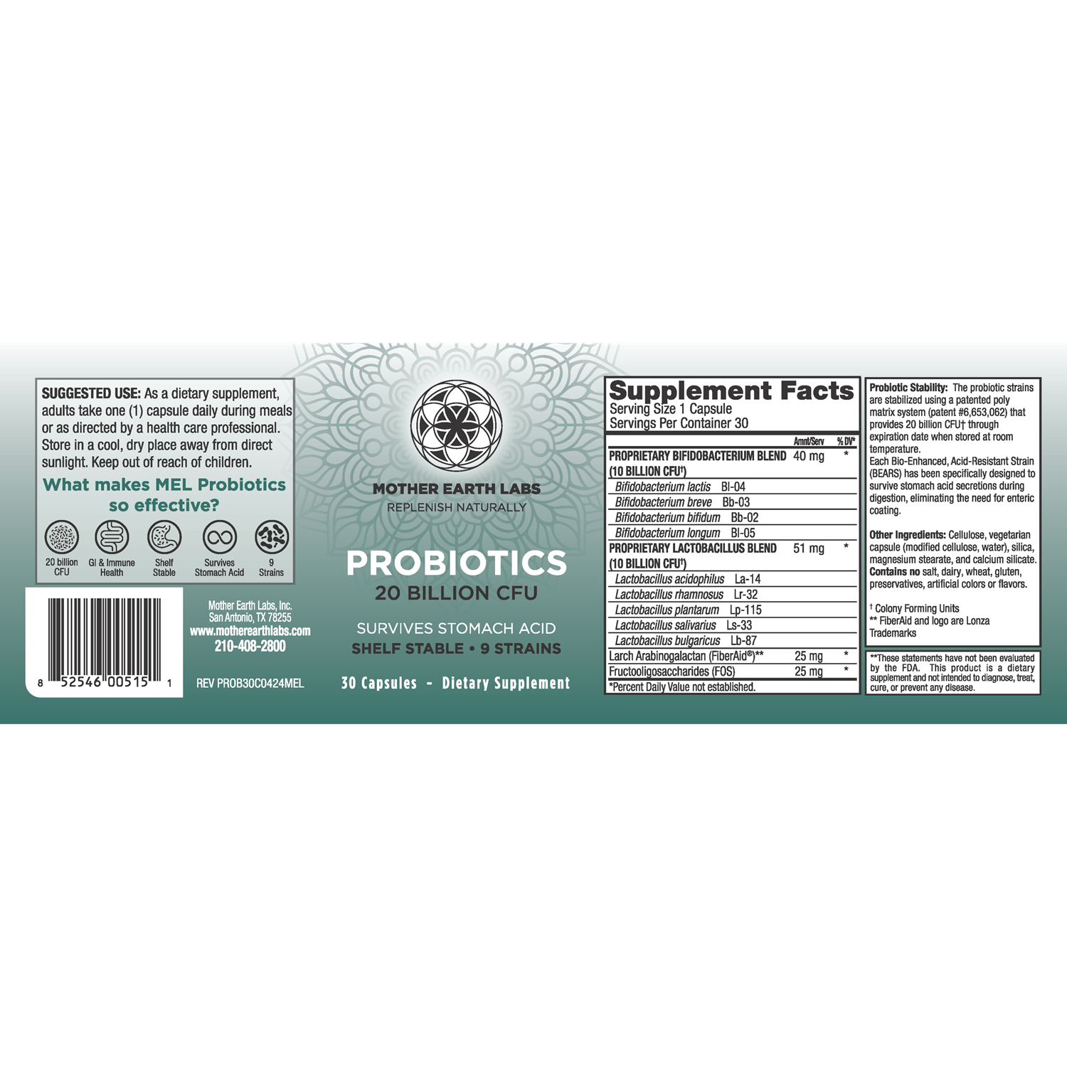20 Billion CFU Probiotics Capsules | 9-Strain Digestive Aid – Mother ...